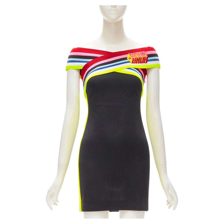 FENDI Roma Amor neon cross strap FF Zucca black bodycon dress XS For ...