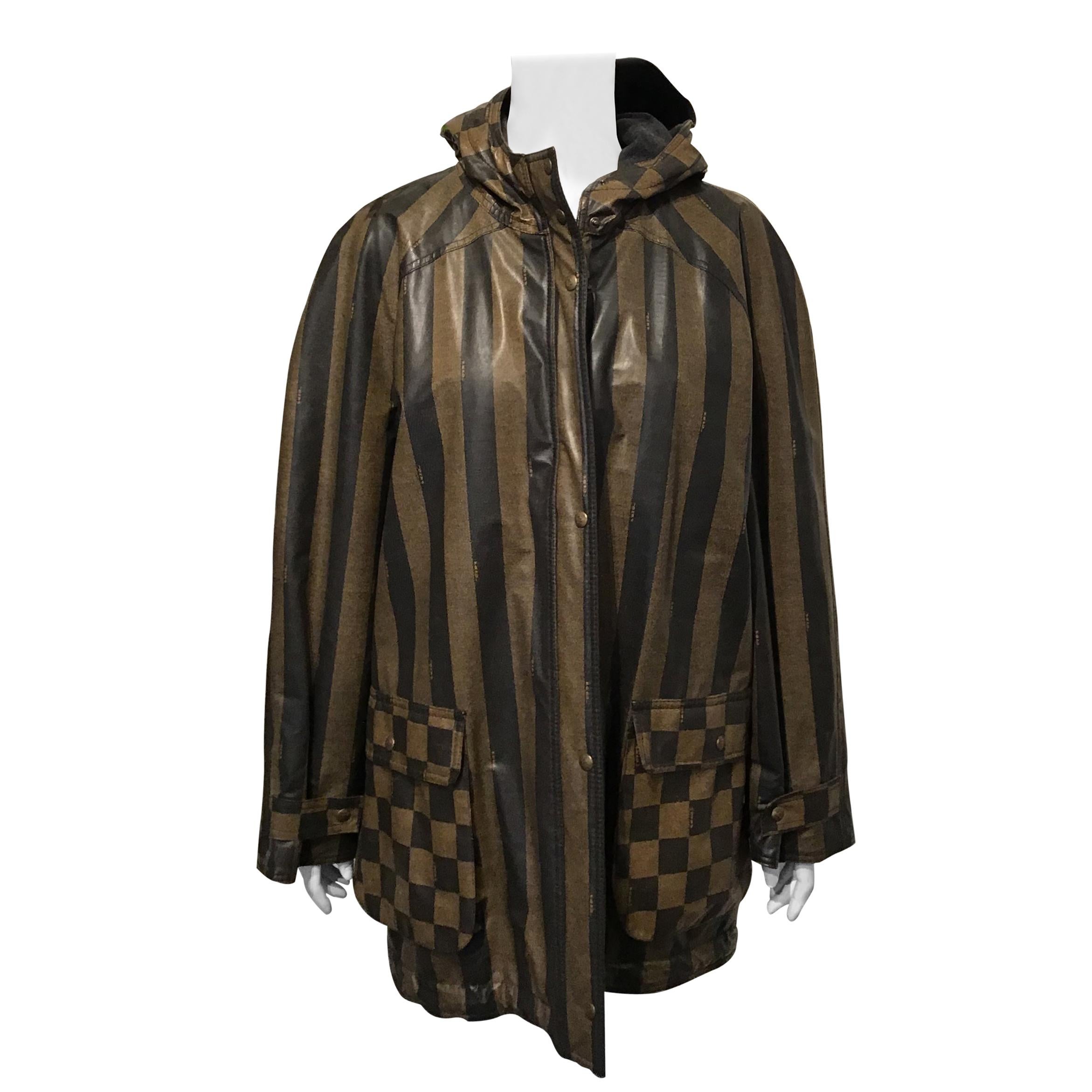 Fendi Roma Amor, Striped Raincoat with Hoodie at 1stDibs