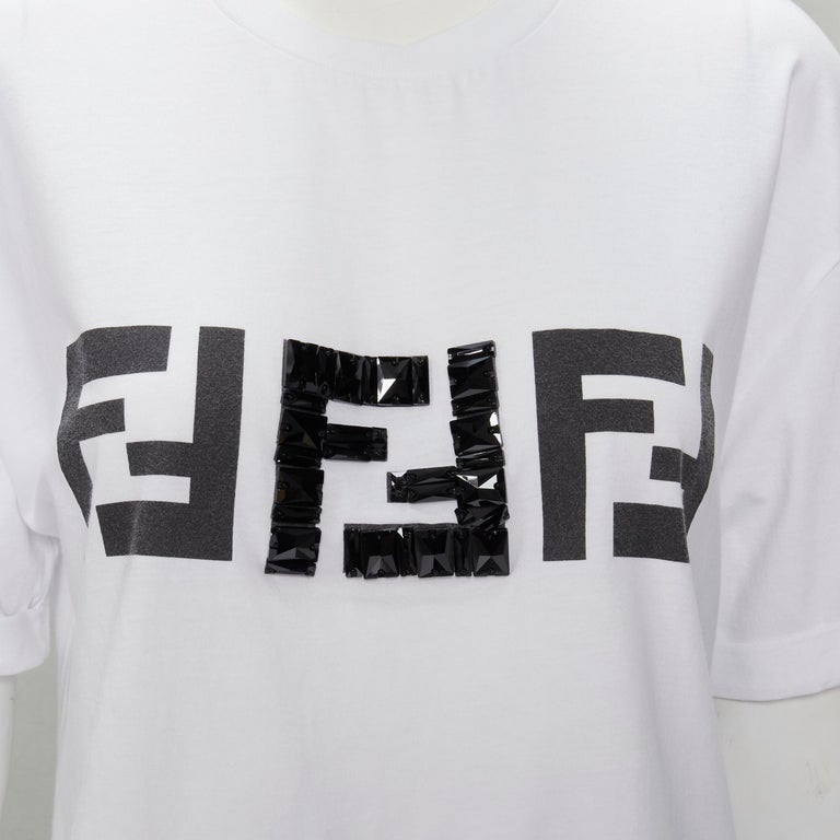 FENDI ROMA black bead embellished FF Zucca logo white tshirt S For Sale ...