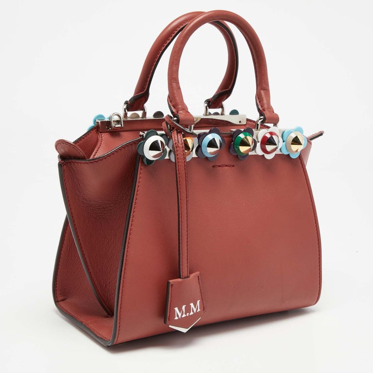 Fendi Rust Brown Leather Mini Studded 3Jours Tote For Sale at 1stDibs