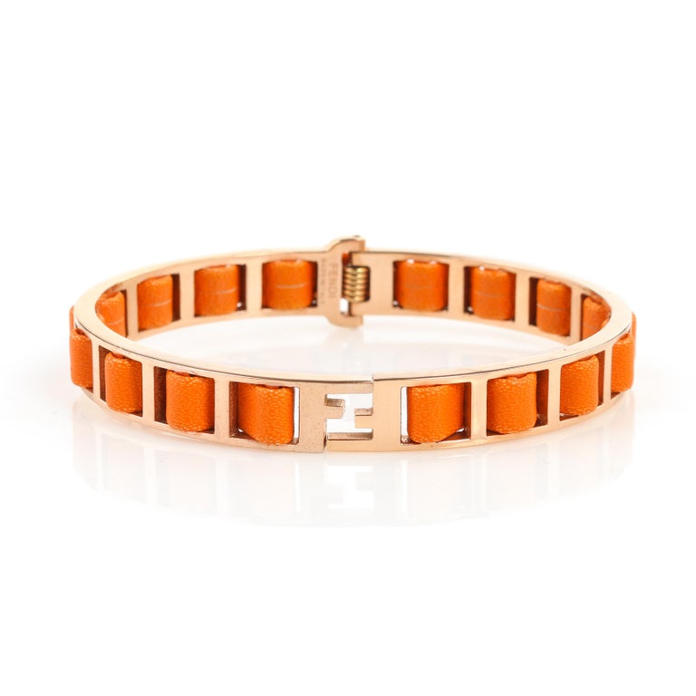 FENDI S/S 2011 "Fendista" Orange Woven Nappa Leather Gold Bangle ...