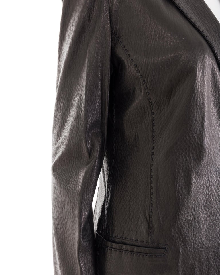 Fendi Selleria black handmade grained leather blazer jacket For Sale at ...