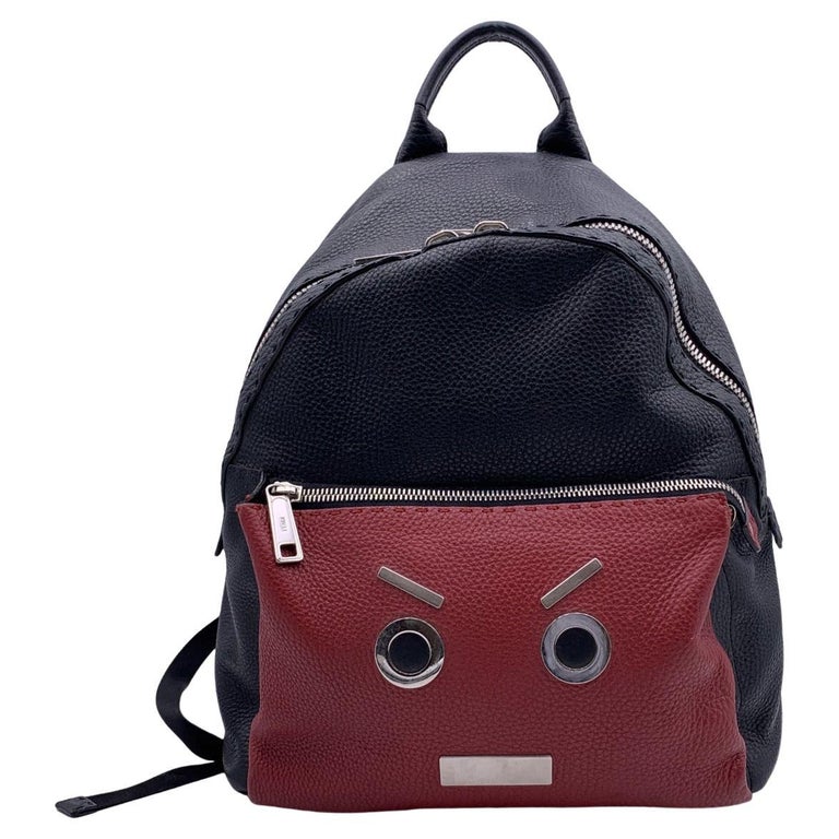 Fendi Selleria Black Red Leather Unisex Faces No Words Backpack Bag For ...