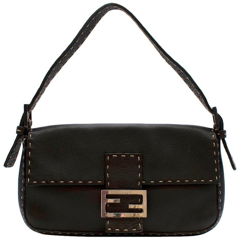 Fendi Selleria Vintage Brown Leather Baguette Shoulder Bag at 1stDibs