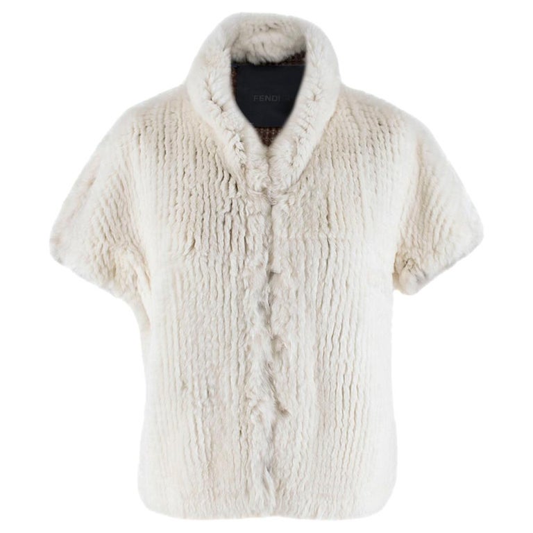 Fendi Short Sleeve Bone White Rabbit Fur Jacket S at 1stDibs