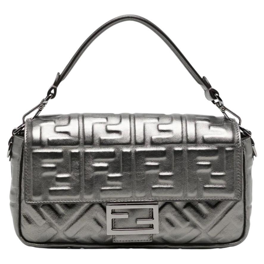 Fendi Silver Logo Embossed Baguette For Sale at 1stDibs