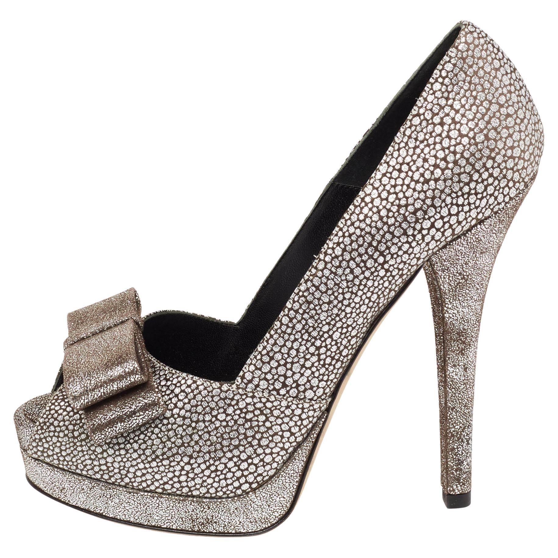 Fendi Silver Leather Chameleon Block Heel Sandals Size 40 For Sale at ...