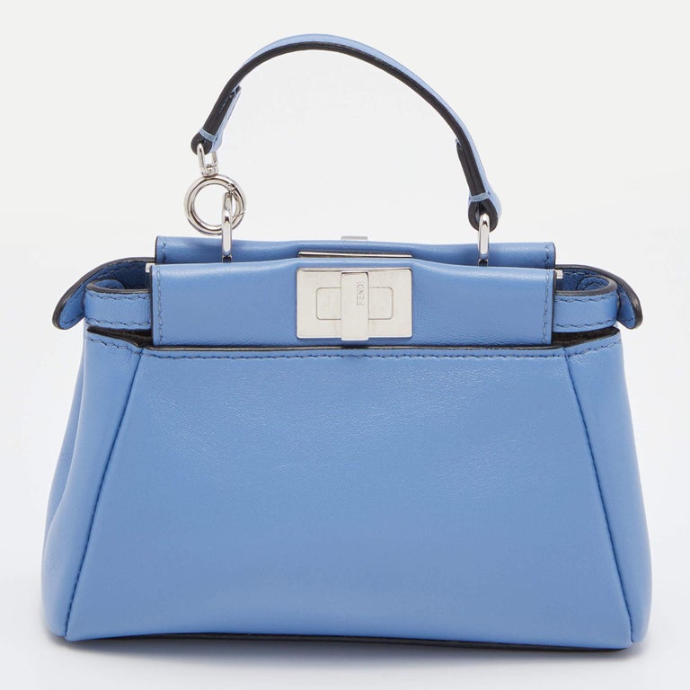 Fendi Sky Blue Leather Micro Peekaboo Crossbody Bag For Sale at 1stDibs