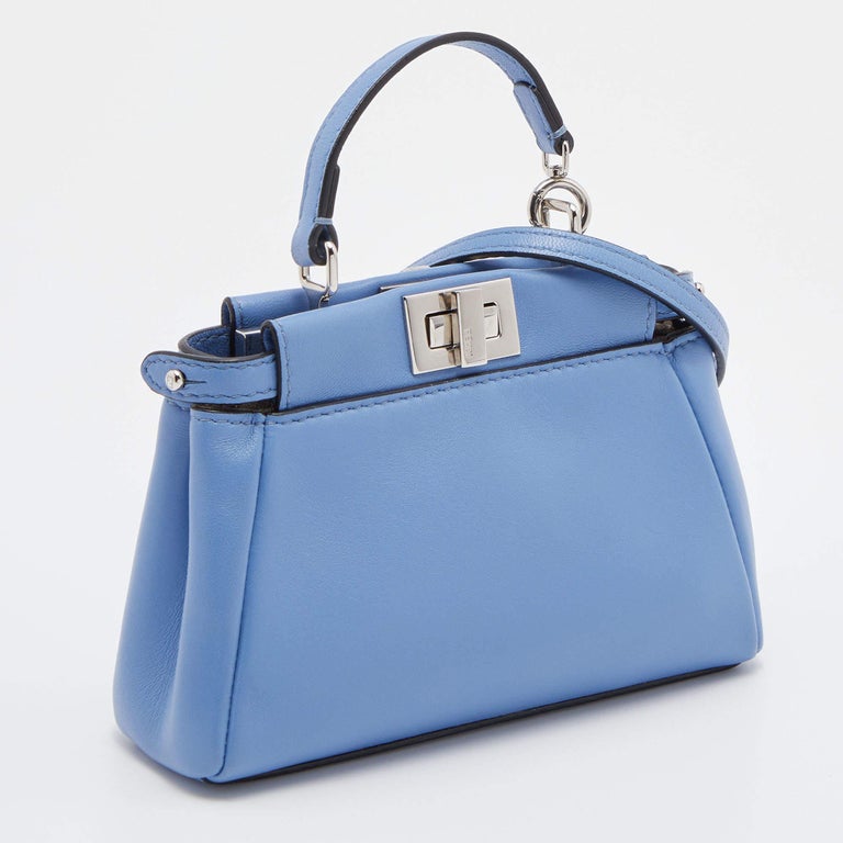 Fendi Sky Blue Leather Micro Peekaboo Crossbody Bag For Sale at 1stDibs