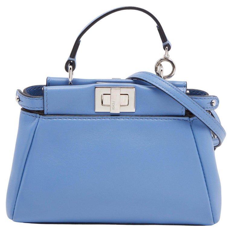 Fendi Sky Blue Leather Micro Peekaboo Crossbody Bag For Sale at 1stDibs