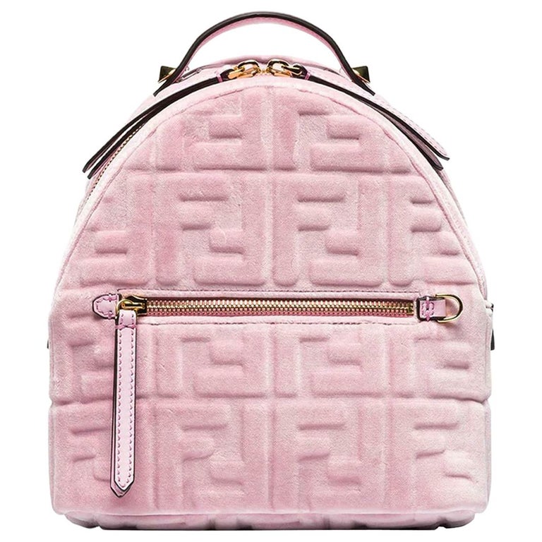 Fendi Small Leather Trimmed Logo Embossed Velvet Backpack For Sale at ...