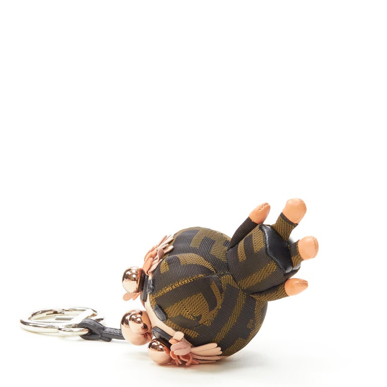 FENDI Space Monkey Zucca FF monogram floral rose gold stud keyring bag ...