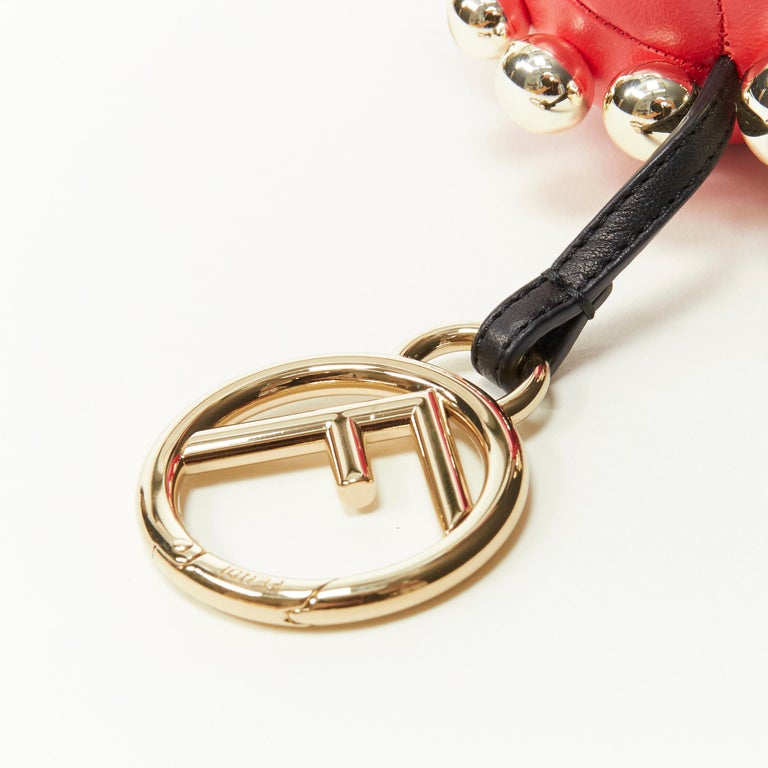 FENDI Space Monkey Zucca FF monogram red fringe gold stud keyring bag ...