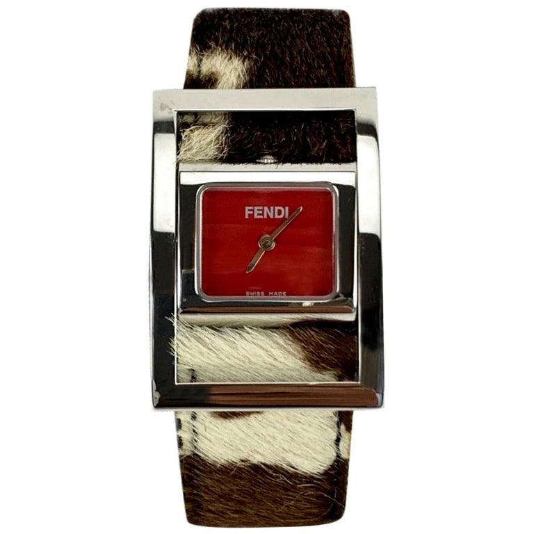 Fendi Stainless Steel Flip Face Wrist Watch Pony Hair Strap at 1stDibs