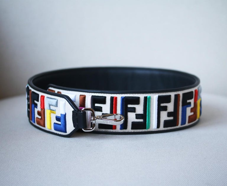 Fendi Strap You Embroidered Leather and Canvas Bag Strap at 1stDibs
