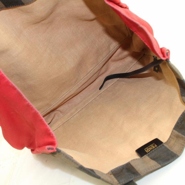 Fendi Stripe Bicolor Pecan Monogram Pequin 868370 Red Canvas Tote For ...