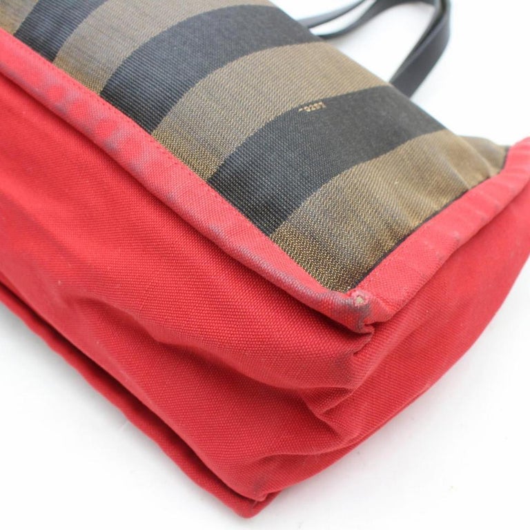 Fendi Stripe Bicolor Pecan Monogram Pequin 868370 Red Canvas Tote For ...