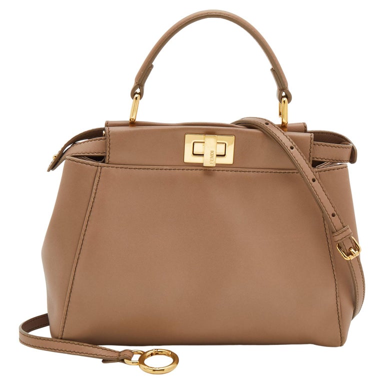 Fendi Taupe Leather Mini Peekaboo Top Handle Bag For Sale At 1stdibs