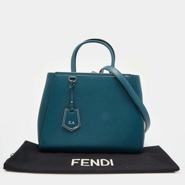 Fendi Teal Blue Leather Medium 2Jours Tote For Sale at 1stDibs