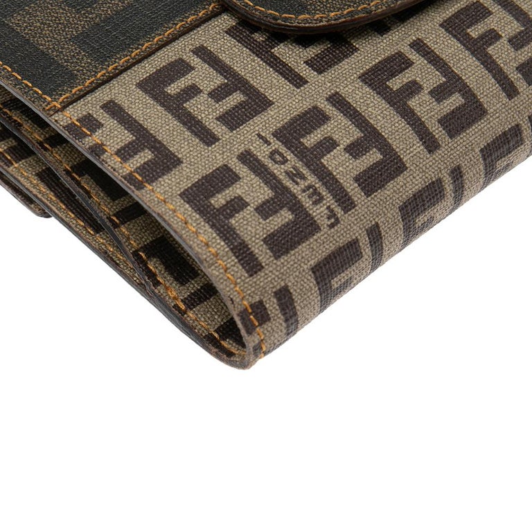 Fendi Tobacco/Beige Zucca/Zuchinno Coated Canvas French Compact Wallet ...