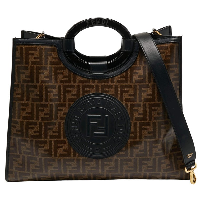 Fendi Tobacco/Black Zucca Coated Canvas and Leather Medium Runaway Shopper Tote For Sale at 1stDibs