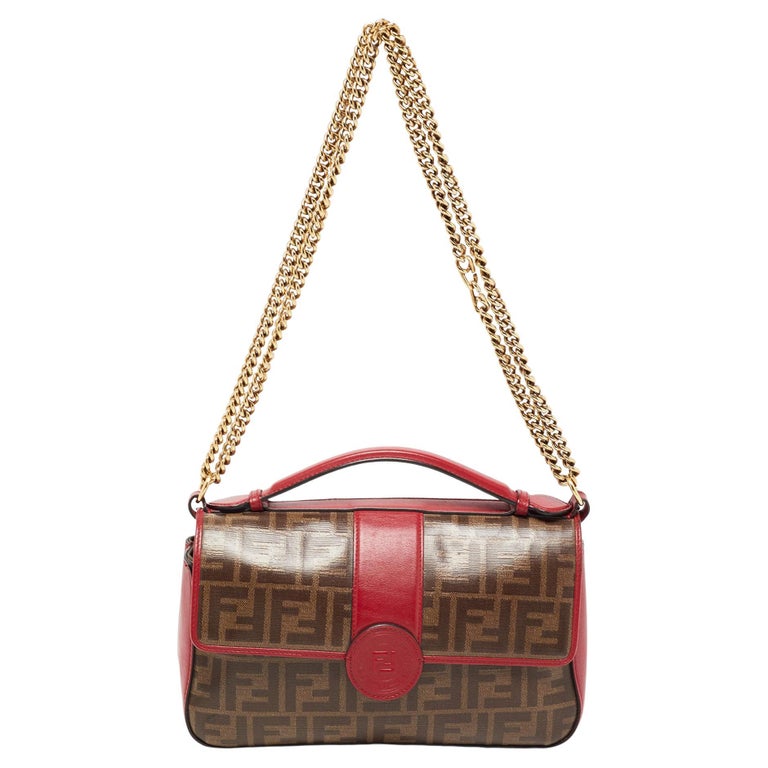 Fendi Tobacco/Red Zucca Coated Canvas and Leather Double F Top Handle ...