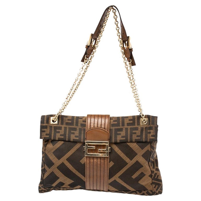 Fendi Tobacco Zucca Canvas And Leather Maxi Baguette Flap Bag at 1stDibs