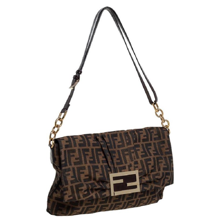 Fendi Tobacco Zucca Canvas and Patent Leather Mia Flap Bag at 1stDibs