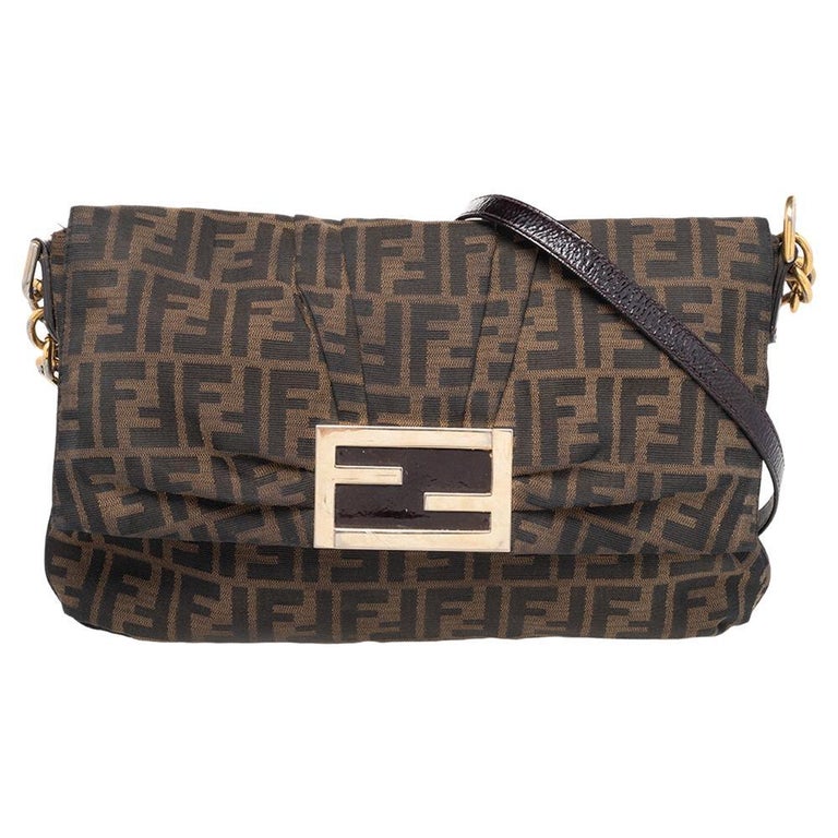 Fendi Tobacco Zucca Canvas and Patent Leather Mia Flap Shoulder Bag at 1stDibs