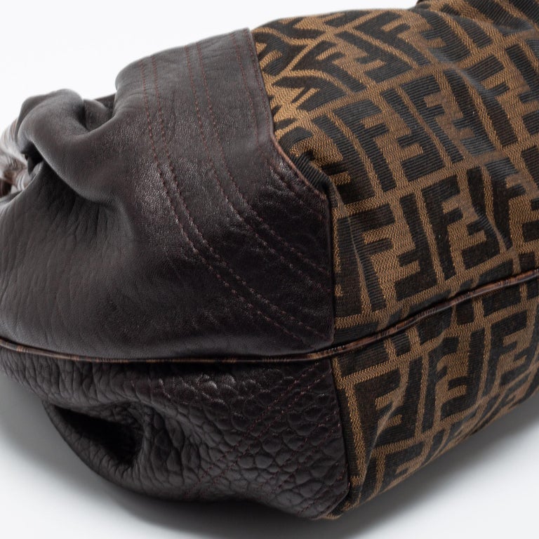 Fendi Tobacco Zucca Canvas and Textured Leather Spy Bag For Sale at 1stDibs