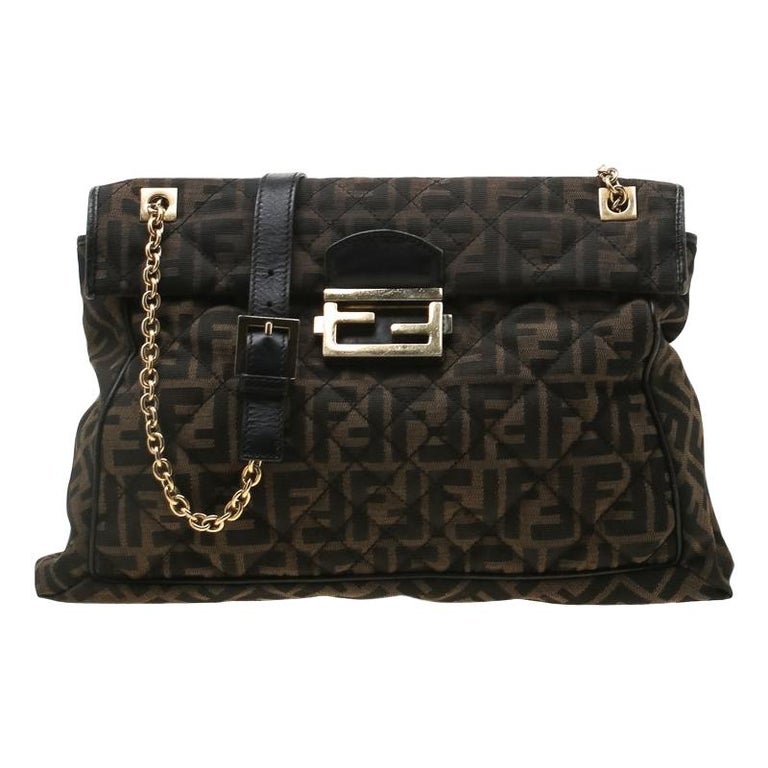 Fendi Tobacco Zucca Canvas Maxi Baguette Flap Shoulder Bag For Sale at 1stDibs