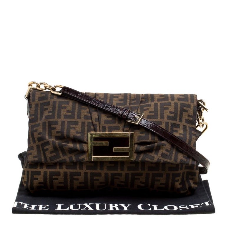 Fendi Tobacco Zucca Canvas Mia Flap Bag at 1stDibs