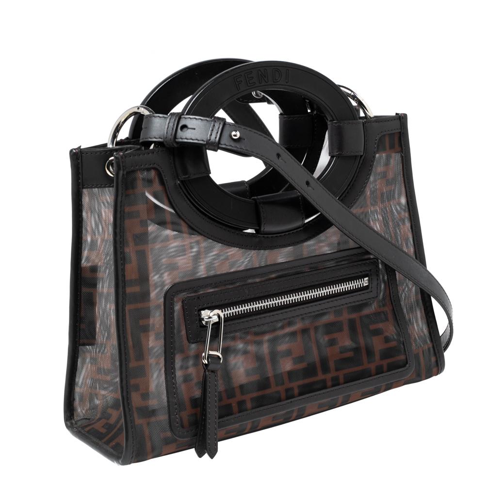 Fendi Tobacco Zucca Mesh and Leather Small Runaway Shopper Tote at 1stDibs