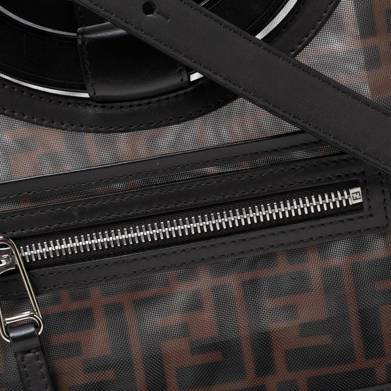 Fendi Tobacco Zucca Mesh and Leather Small Runaway Shopper Tote For Sale at 1stDibs