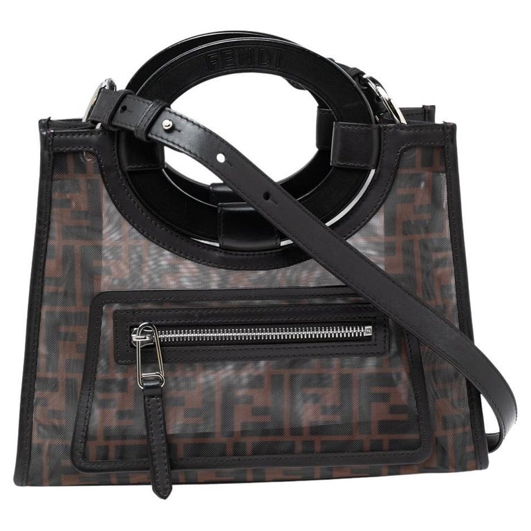 Fendi Tobacco Zucca Mesh and Leather Small Runaway Shopper Tote at 1stDibs