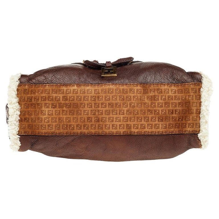 Fendi Tri Color Leather and Shearling Rope Handle Satchel at 1stDibs
