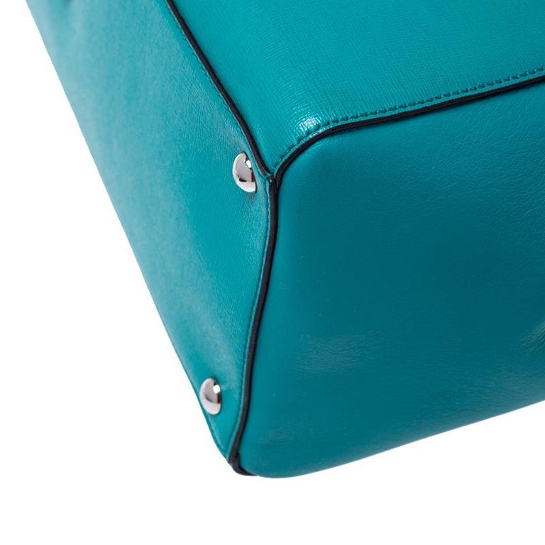 Fendi Turquoise Leather Medium 2Jours Tote For Sale at 1stDibs
