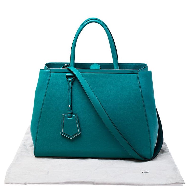 Fendi Turquoise Leather Medium 2Jours Tote For Sale at 1stDibs
