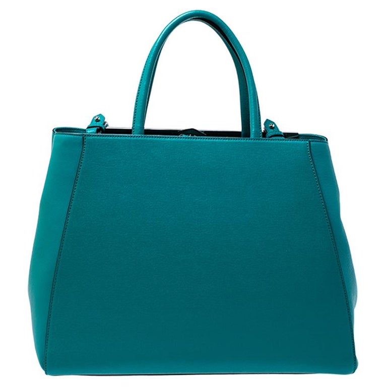 Fendi Turquoise Leather Medium 2Jours Tote For Sale at 1stDibs