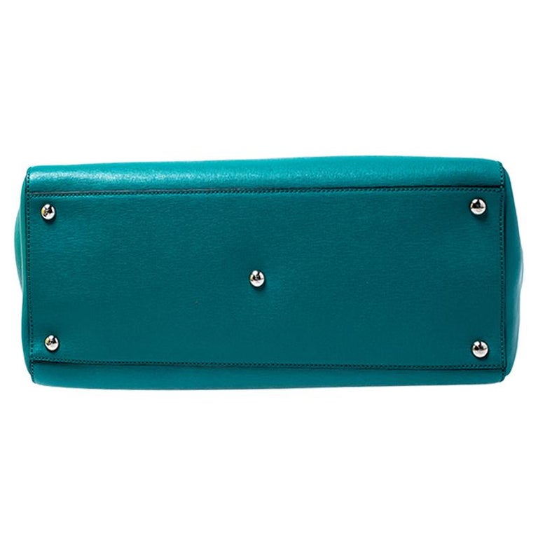 Fendi Turquoise Leather Medium 2Jours Tote For Sale at 1stDibs
