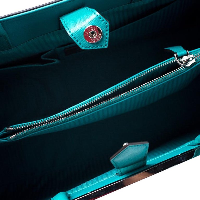 Fendi Turquoise Leather Medium 2Jours Tote For Sale at 1stDibs
