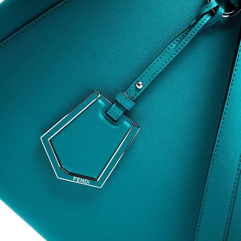 Fendi Turquoise Leather Medium 2Jours Tote For Sale at 1stDibs