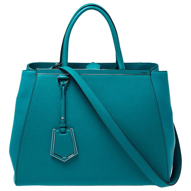 Fendi Turquoise Leather Medium 2Jours Tote For Sale at 1stDibs