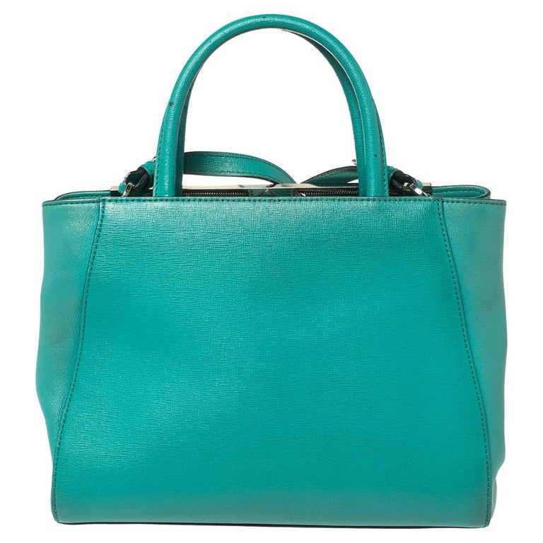 Fendi Turquoise Leather Mini 2Jours Tote For Sale at 1stDibs