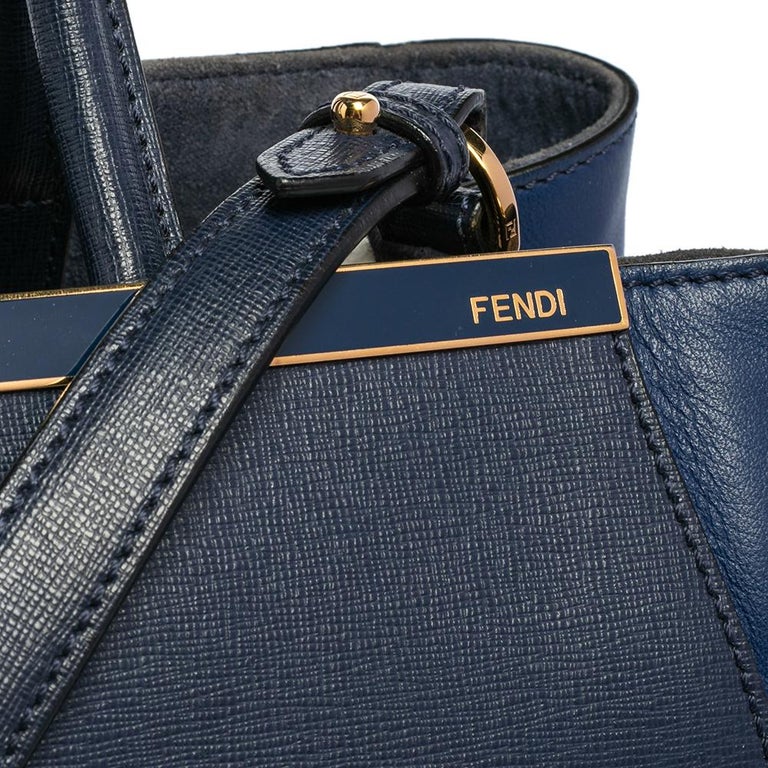 Fendi Two Tone Blue Leather Medium 2Jours Tote at 1stDibs