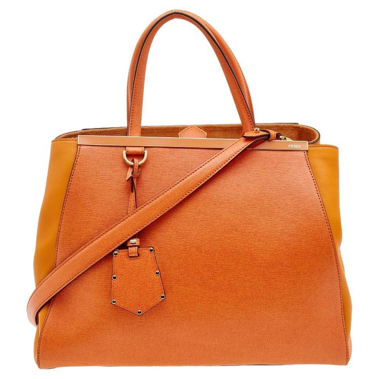 Fendi Two Tone Orange Leather Medium 2Jours Tote at 1stDibs