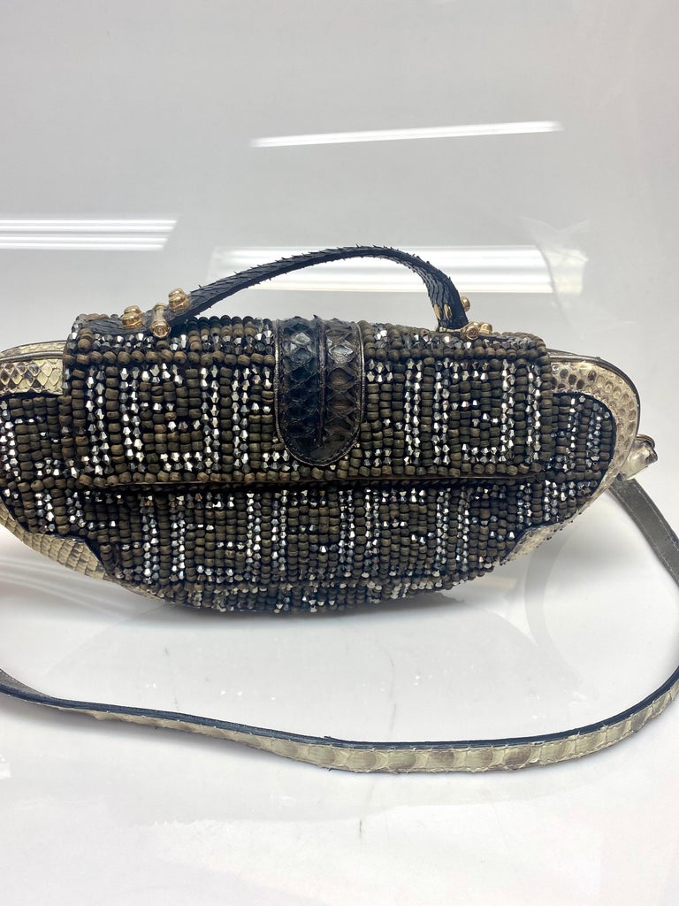 Fendi Vanity Etched Mirror Crystal and Wood Beaded Python Clutch ...