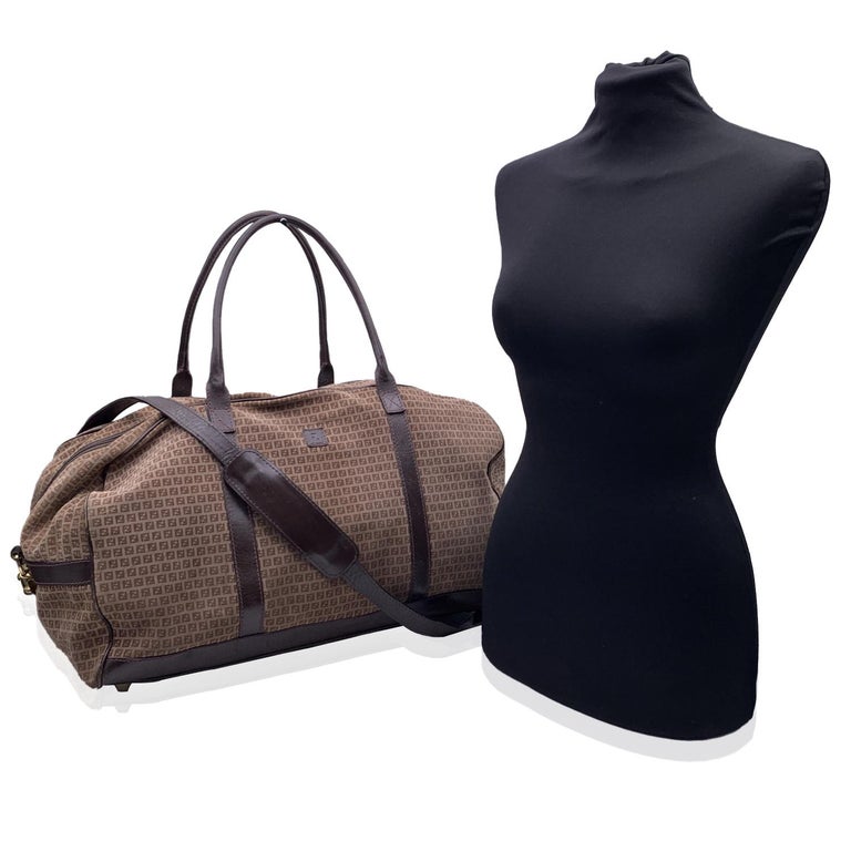 Fendi Vintage Beige Brown Monogram Suede Duffle Bag For Sale at 1stDibs