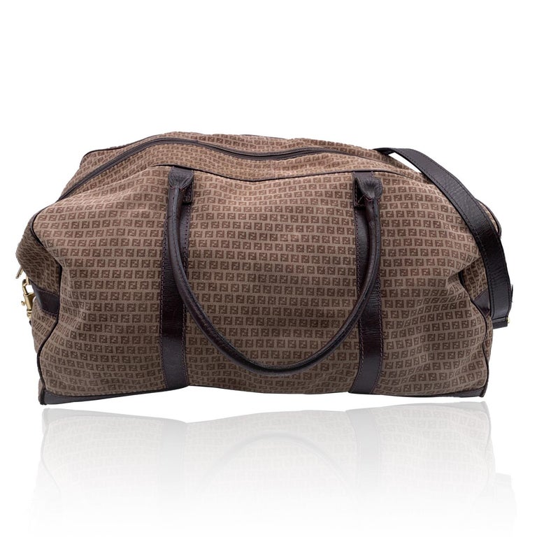 Fendi Vintage Beige Brown Monogram Suede Duffle Bag For Sale at 1stDibs