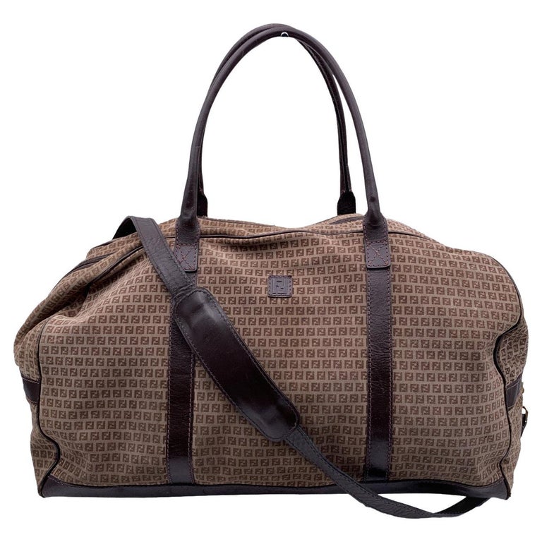 Fendi Vintage Beige Brown Monogram Suede Duffle Bag For Sale at 1stDibs